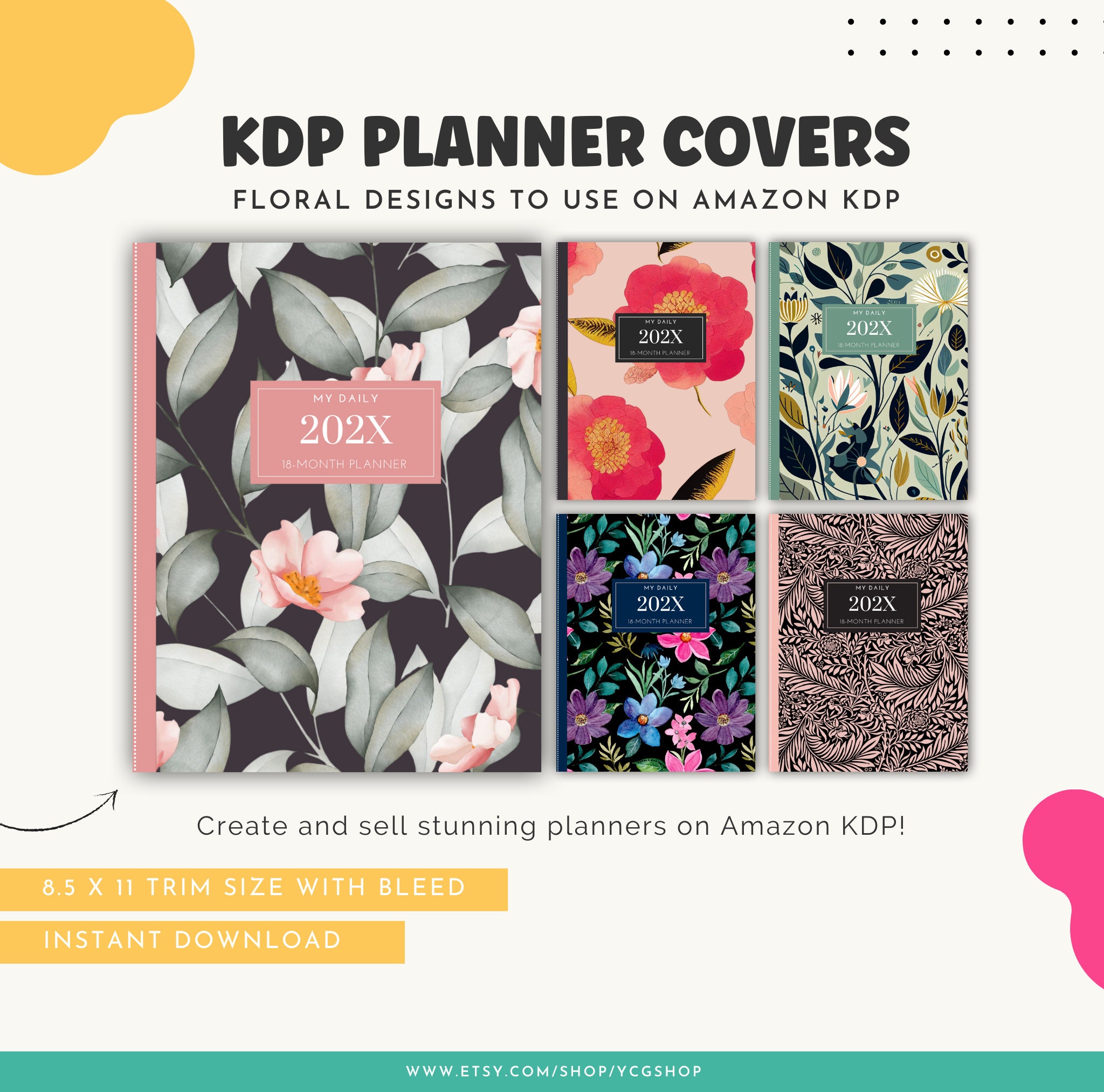10 KDP Planner Covers (floral) KDP 8.5 X 11 Inches - Canva KDP ...