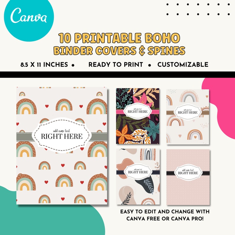 10 BOHO Printable Covers With Spines Editable With Canva 8.5 X - Etsy