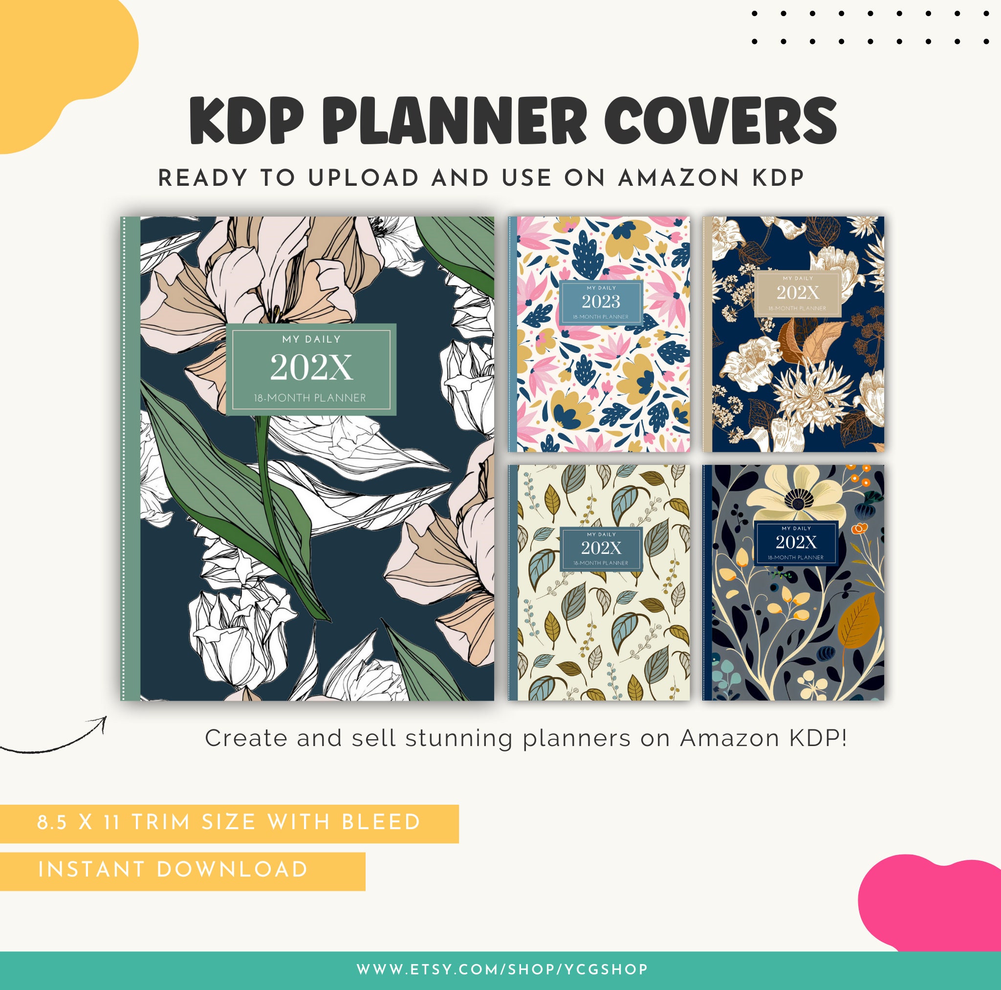 10 KDP Planner Covers (floral) KDP 8.5 X 11 Inches - Canva KDP ...