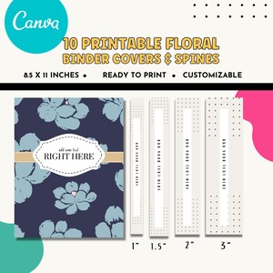 10 Editable Floral Printable Binder Covers & Spines 8.5 X 11 Inches ...