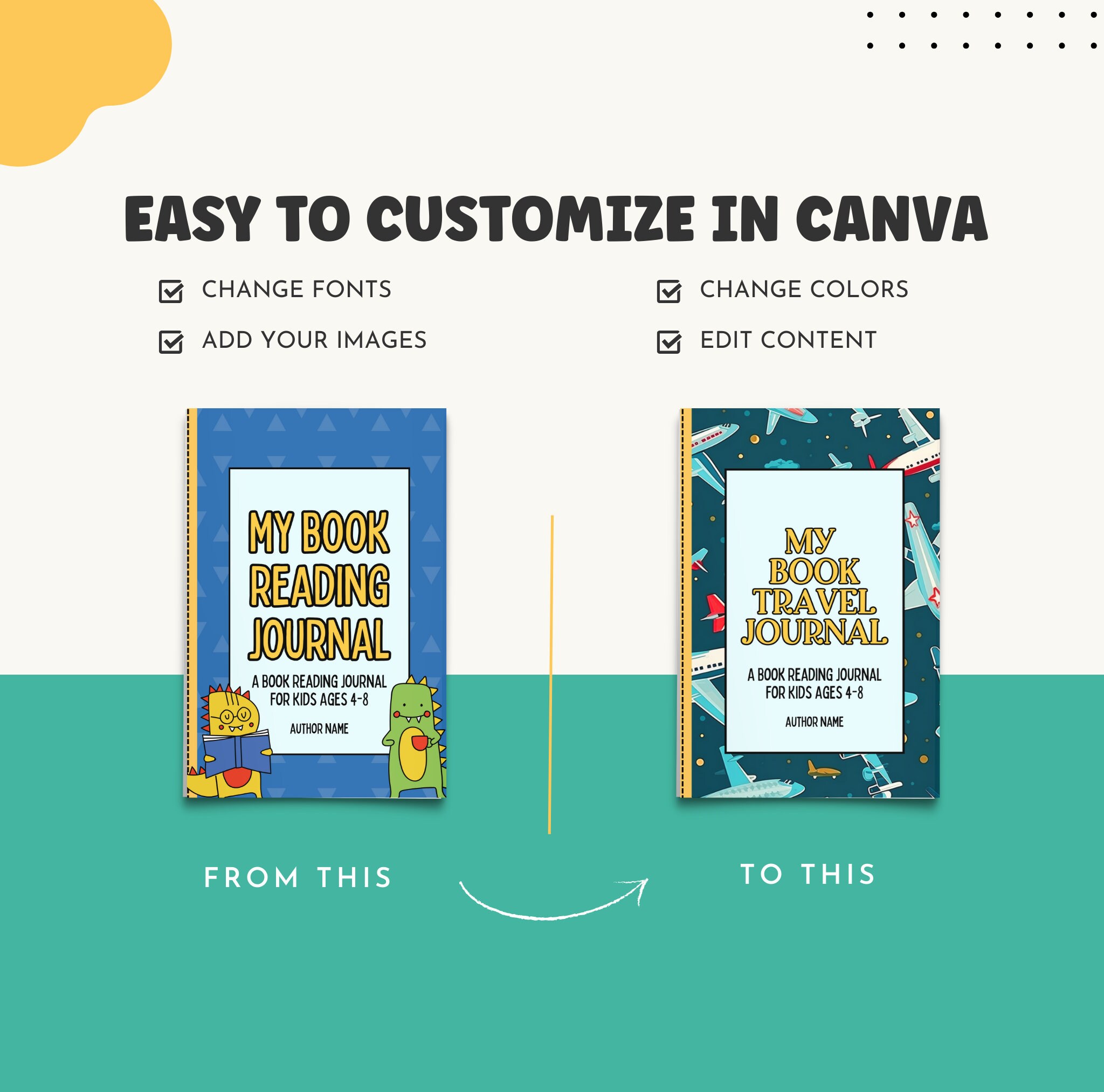 10 KDP Reading Journal Covers for Kids Designs 6X9 Canva KDP Templates ...