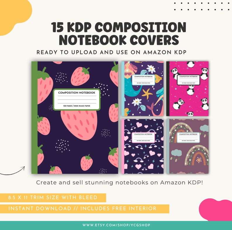 15 Amazon KDP Composition Notebook Covers for Kids 8.5 X 11, Canva KDP ...