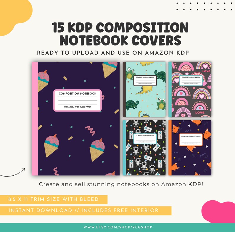 15 Amazon KDP Composition Notebook Covers for Kids 8.5 X 11, Canva KDP ...