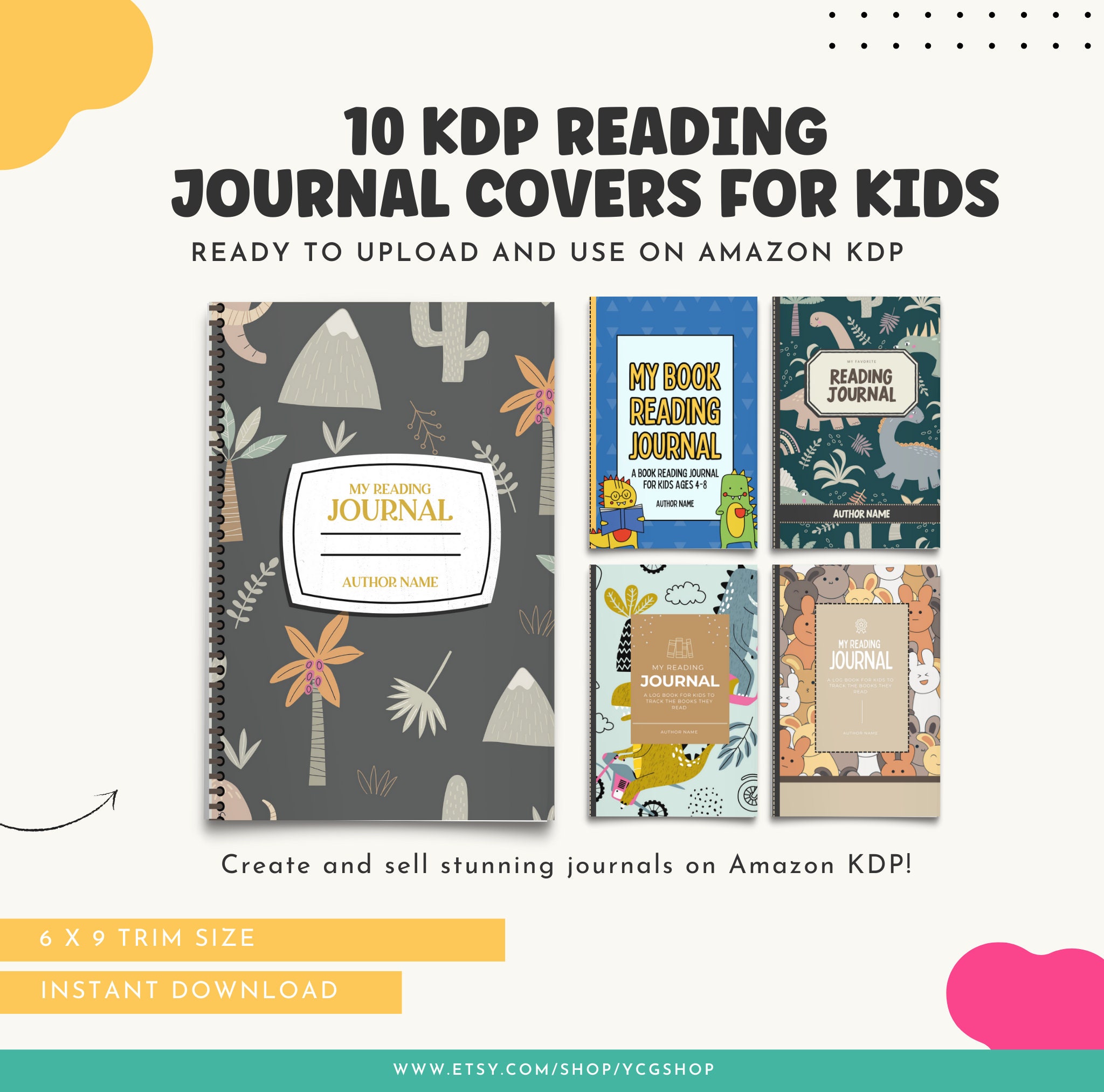 10 KDP Reading Journal Covers for Kids Designs 6X9 Canva KDP Templates ...