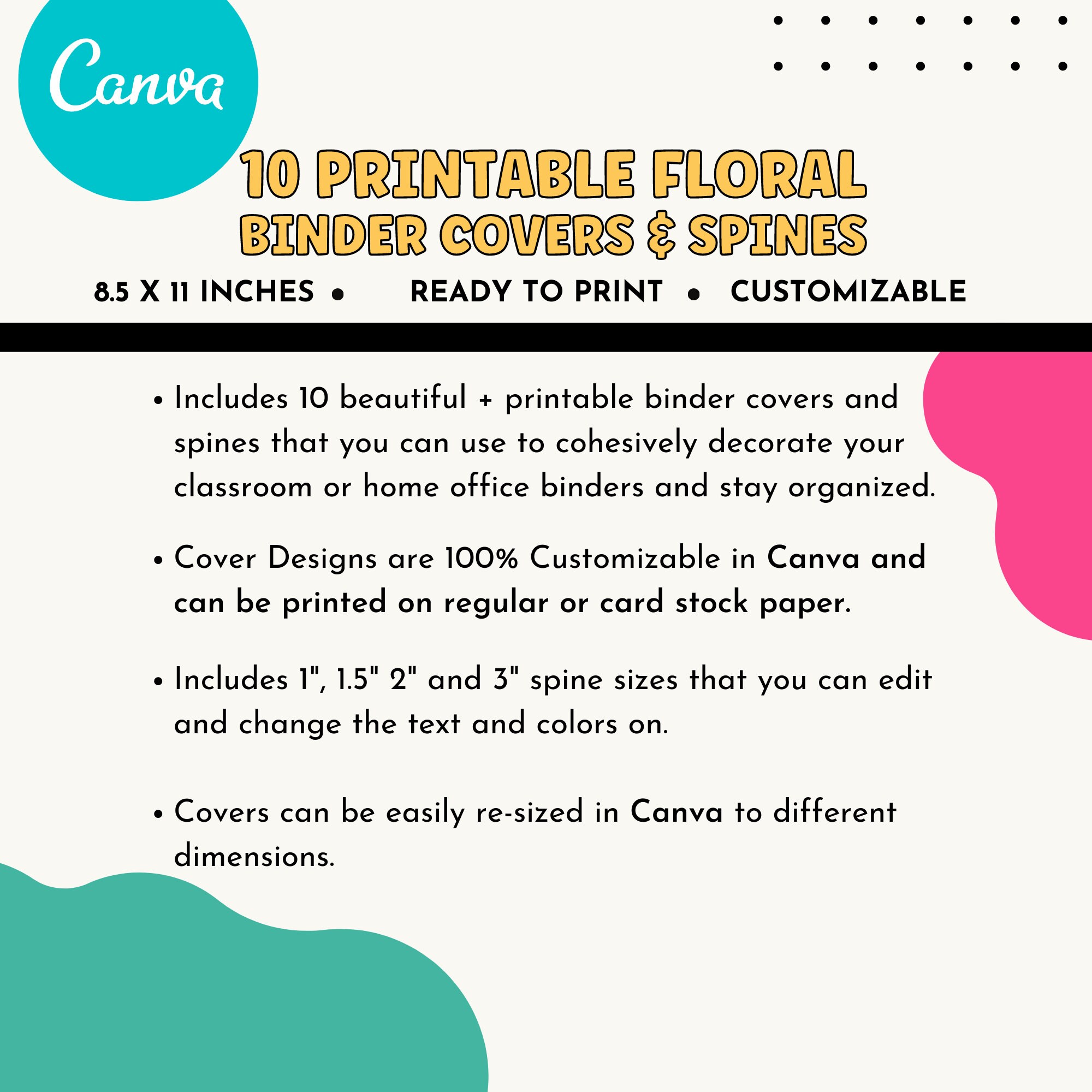 10 Binder Cover Printables With Roses & Spines 8.5 X 11 Inches - Etsy