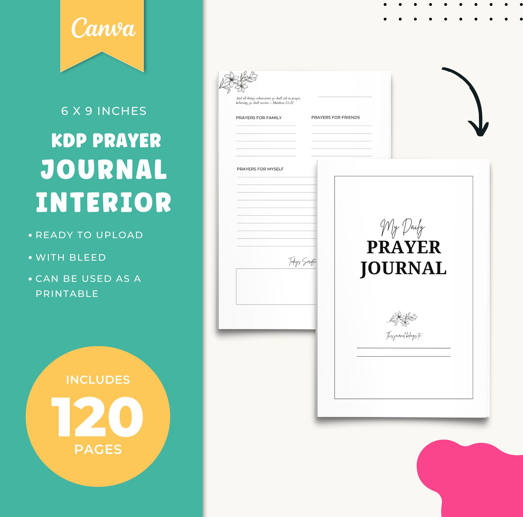 KDP Prayer Journal Interior Template 6x9 (floral), Canva Kdp Template ...