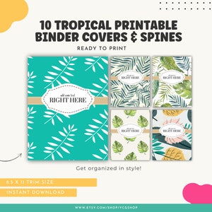10 Tropical Editable Printable Binder Covers & Spines 8.5 X 11 Inches ...
