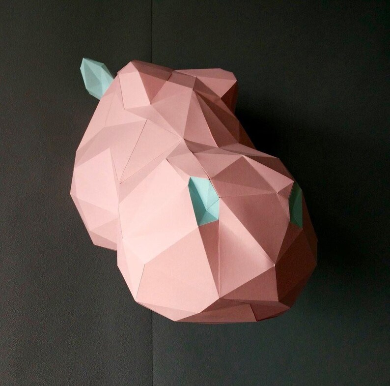 Medium Hippo DIY KIT/ Room Decor/ Paper Craft/ Wall Decor/ Paper Animal ...