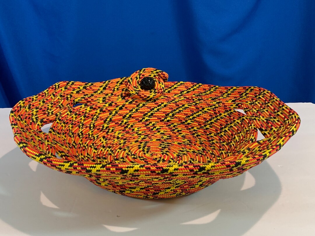 Unique Decor Piece-handcrafted Rope Bowl With Orange-black-yellow Round ...