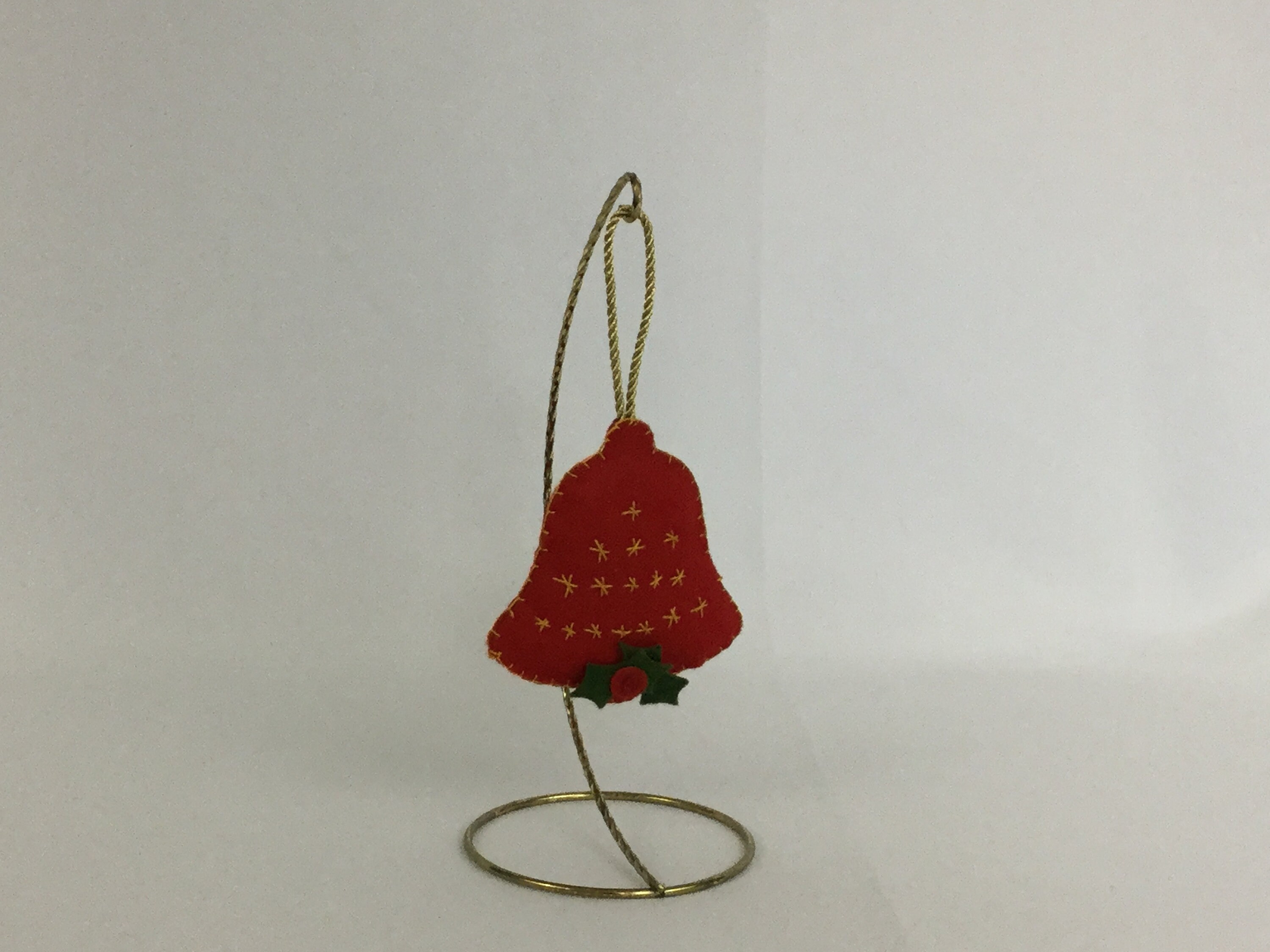 Christmas - Handmade Red Felt Bell with Gold Stars, Holly & Berry ...