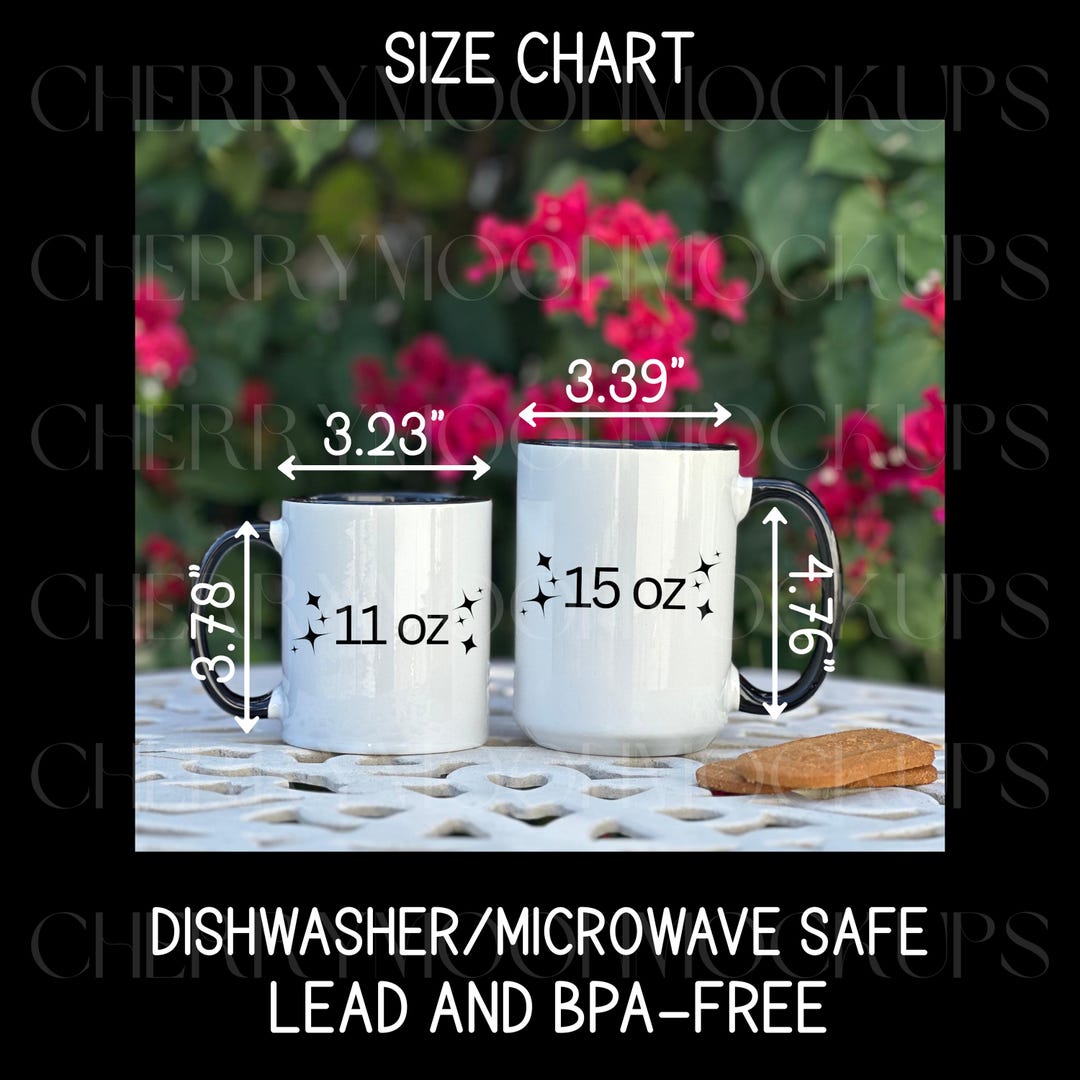 Ceramic Mug Size Chart White Mug Black Handle 11 Oz & 15 Oz Mug ...