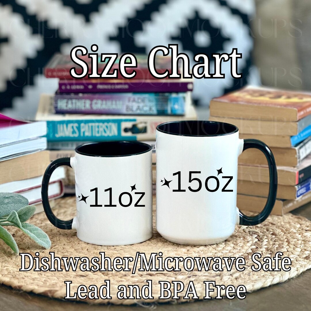 Ceramic Mug Size Chart | Black Handle Accent Mug | 11 Oz & 15 Oz Mug ...