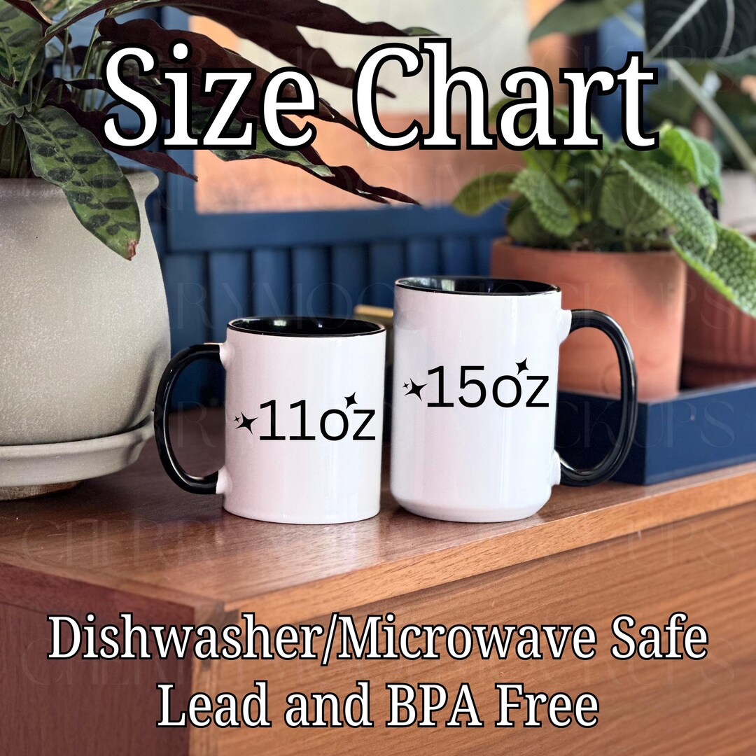 Ceramic Mug Size Chart |black Handle POD Mug Mockup | 11 Oz & 15 Oz Mug ...