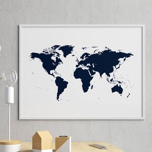 PRINTABLE // Navy Blue World Map Navy Blue Navy World Map Navy Blue ...