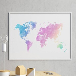PRINTABLE // Pastel World Map Print, Pastel Watercolor World Map ...
