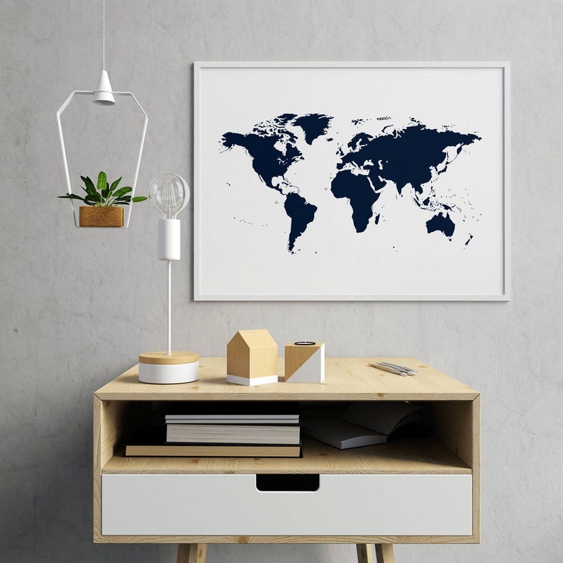 PRINTABLE // Navy Blue World Map Navy Blue Navy World Map - Etsy