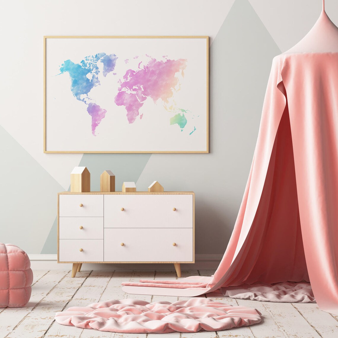 PRINTABLE // Pastel World Map Print Pastel Watercolor World | Etsy