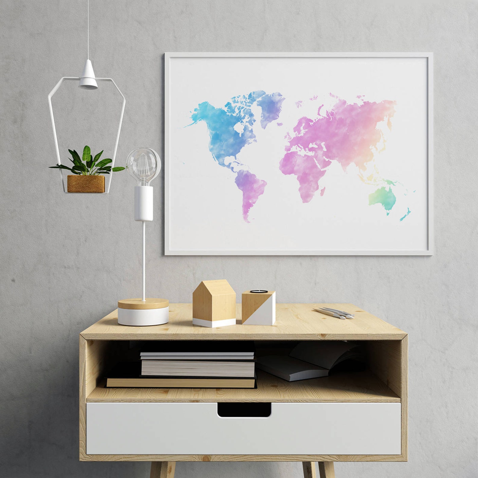 PRINTABLE // Pastel World Map Print Pastel Watercolor World | Etsy