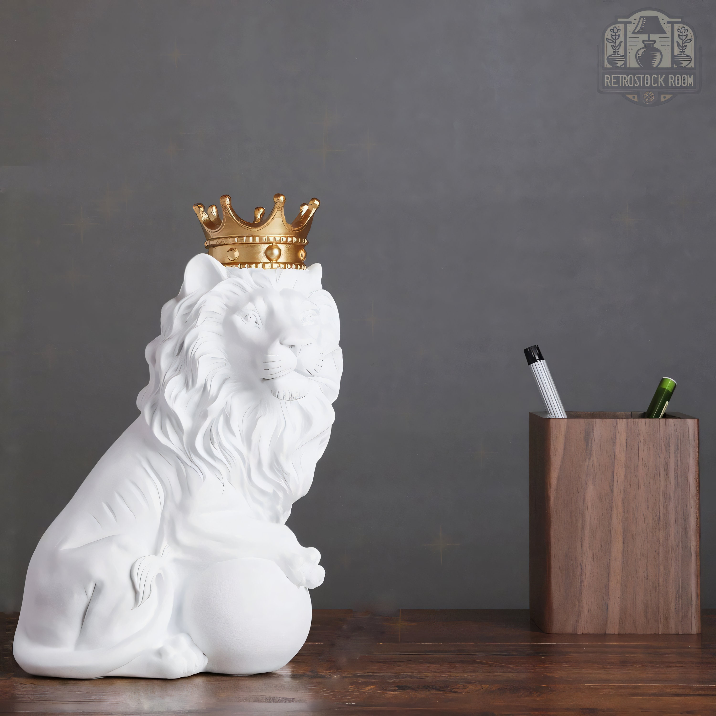 Lion Seated Figurine Gold Crown Lion Model Desk Modern Lion Office ...