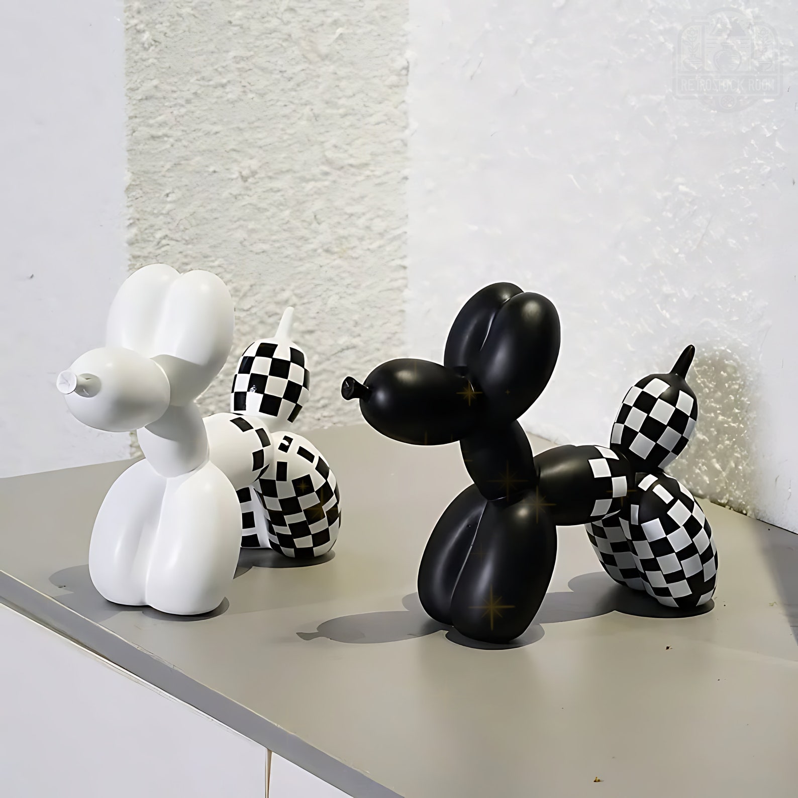Balloon Dog Statue Figurine Modern Home Decor Dog Model Checker Design ...