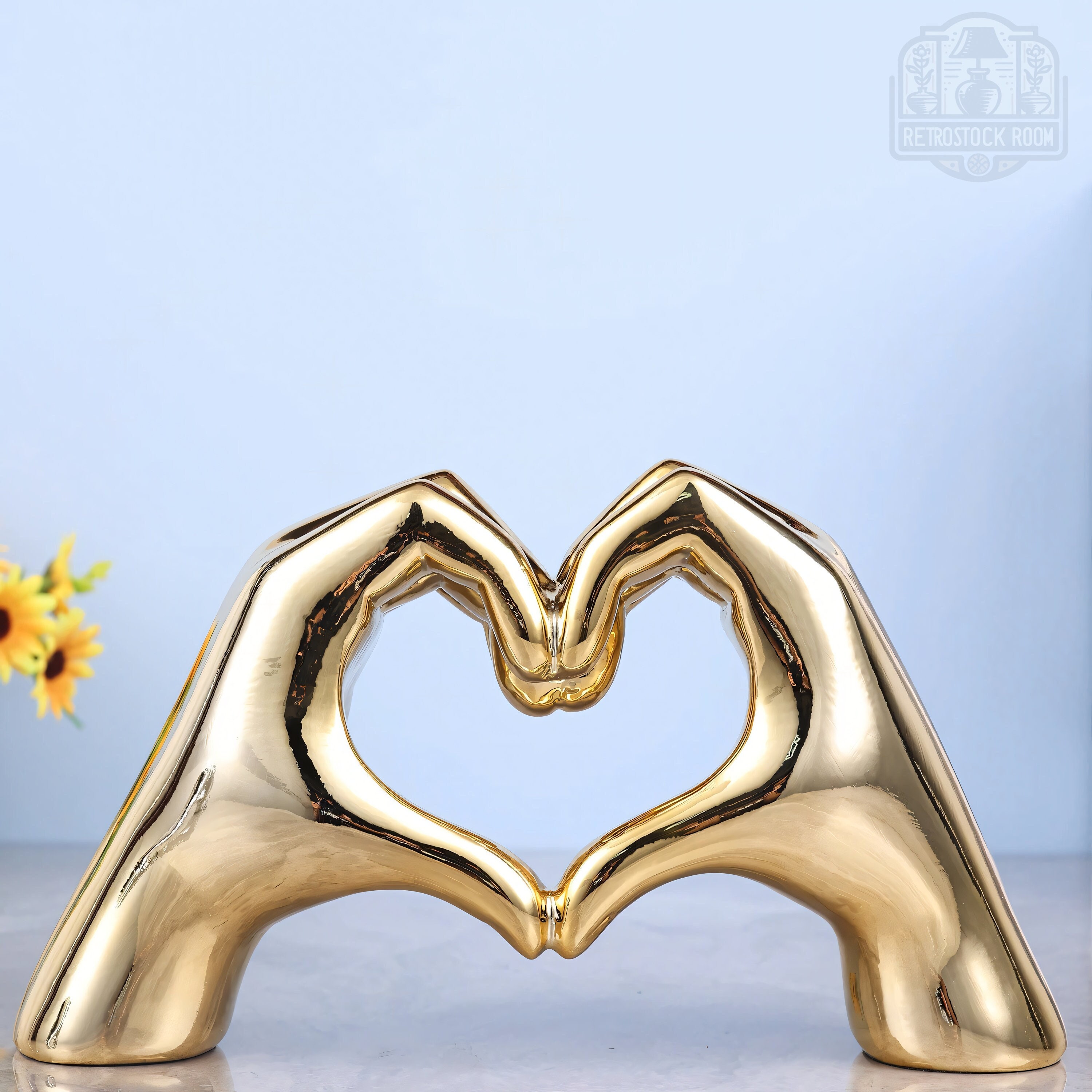 Love Heart Hands Statue Metallic Figurine Modern Art Home Decor Heart ...