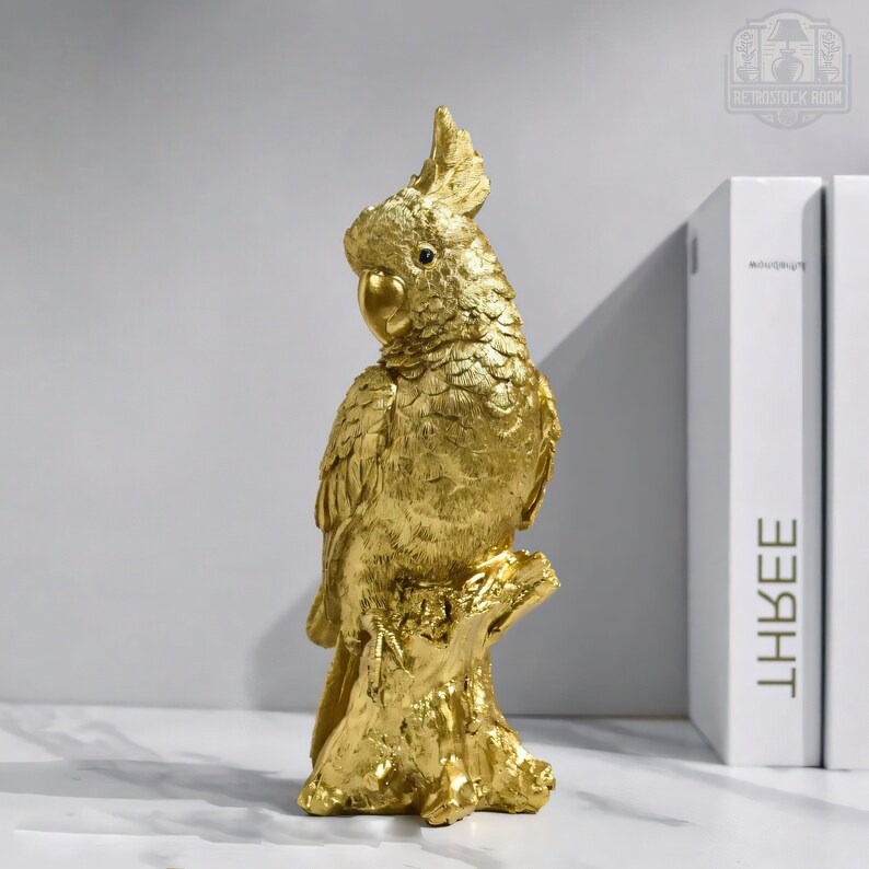 Gold Parrot Model Bird Figurine Desk Modern Animal Statue Parrot ...