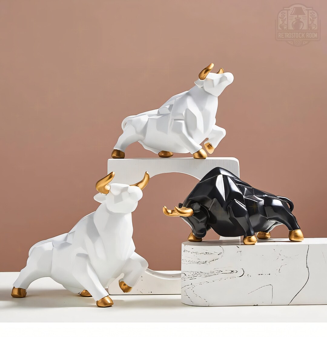 Miniature Bull Statue Home Decor Modern Design Bull Figurine European ...