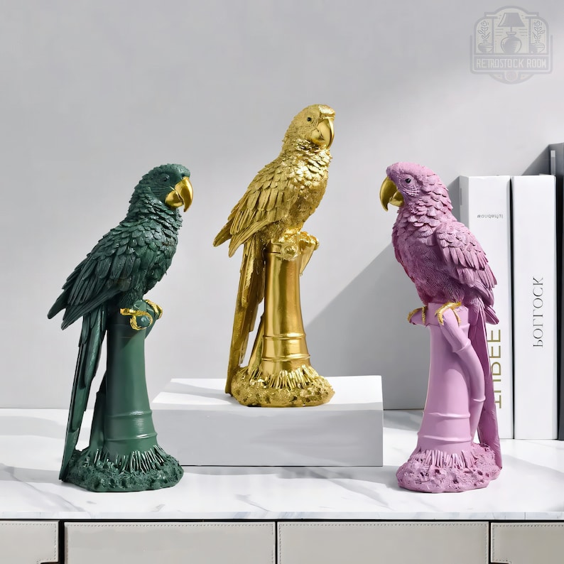 Colourful Parrot Figurine Bird Modern Model Parrot Sculpture Lovebird ...