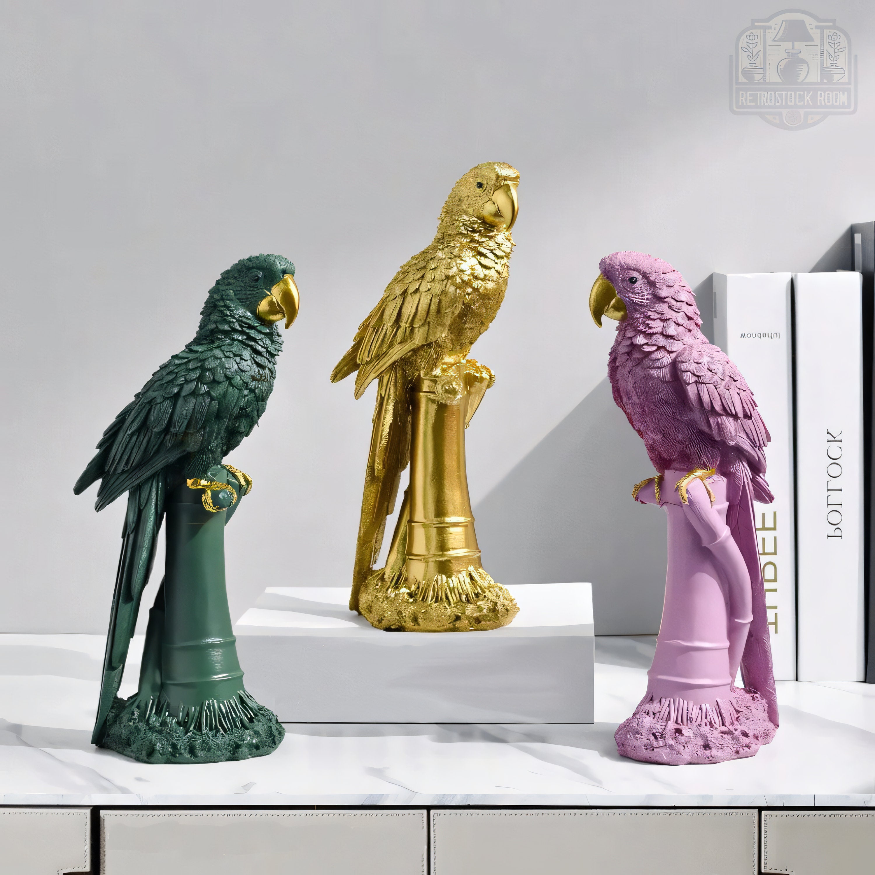 Colourful Parrot Figurine Bird Modern Model Parrot Sculpture Lovebird ...