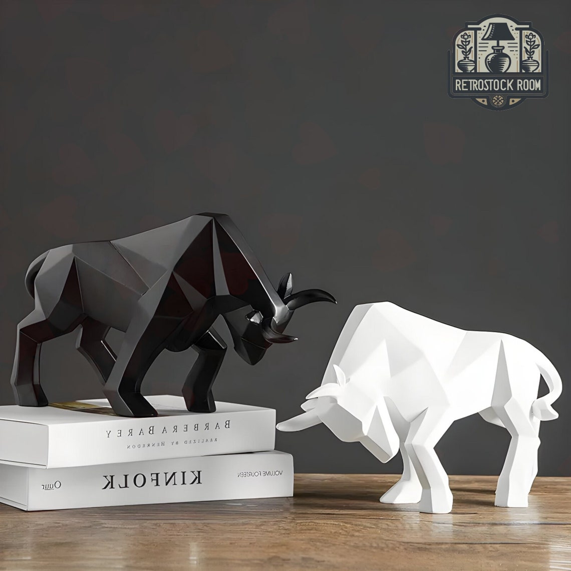 Monochrome Resin Bull Figurine - Exquisite Black and White Bull Statue ...