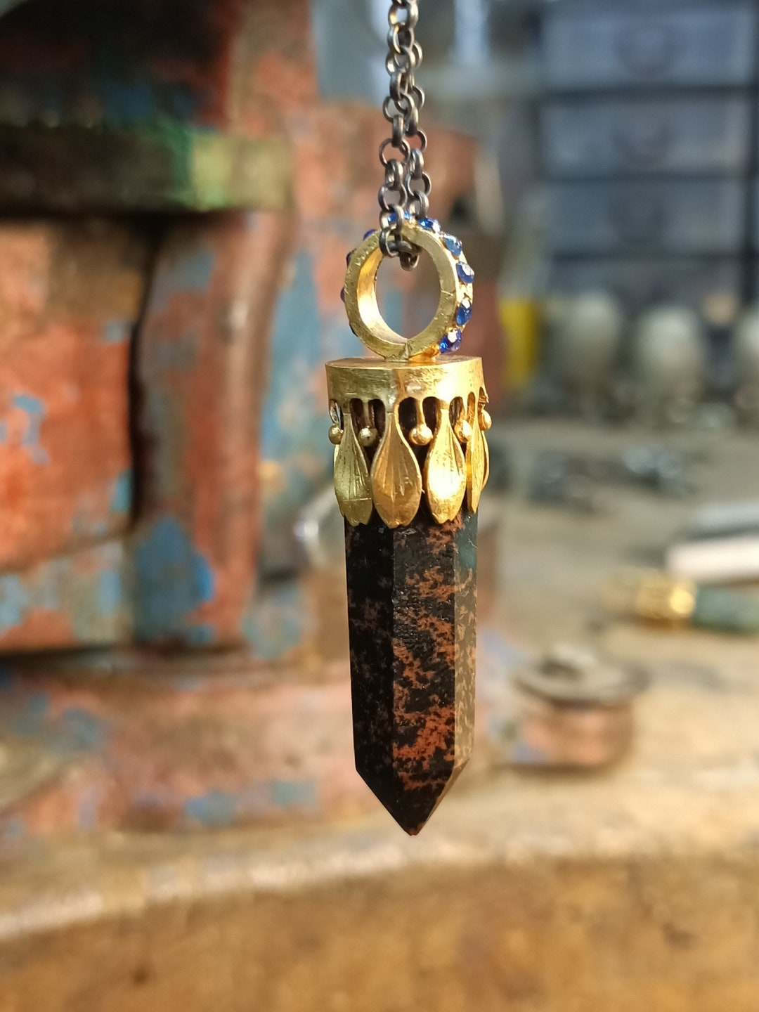 Pointed Stone Pendant - Renaissance Style Jewel - Obsidian Point - Old ...