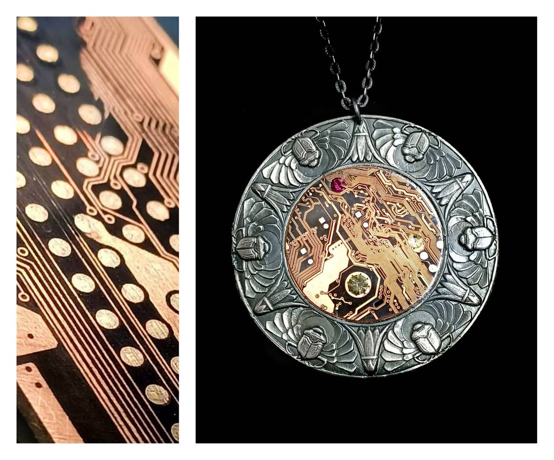 CYBER PUNK Necklace Upcycled Computer Circuit Board Copper Color Old ...