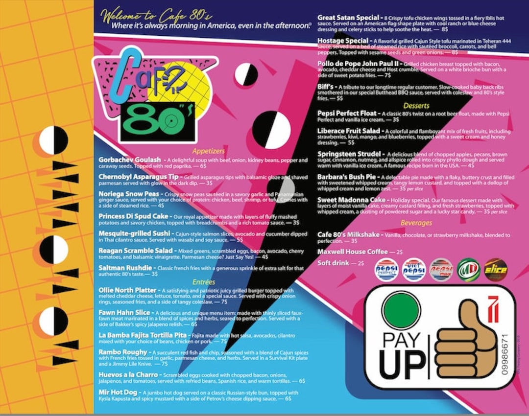 Back to the Future Café 80s Menu - Etsy