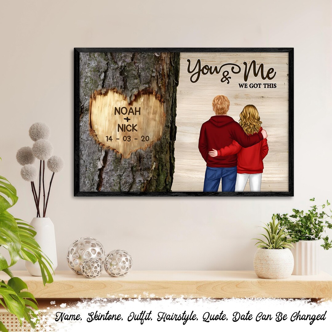 Couple Standing Side by Side Back View Heart Carved Tree Personalized ...