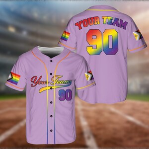Customize Name Number Rainbow Pride Jersey, LGBT Team Unisex Baseball ...