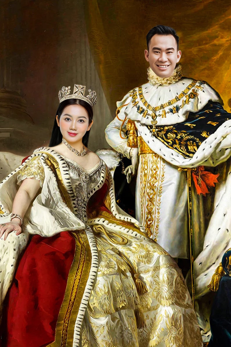 King and Queen Digital Portrait From Your Photo, Personalized Couple ...