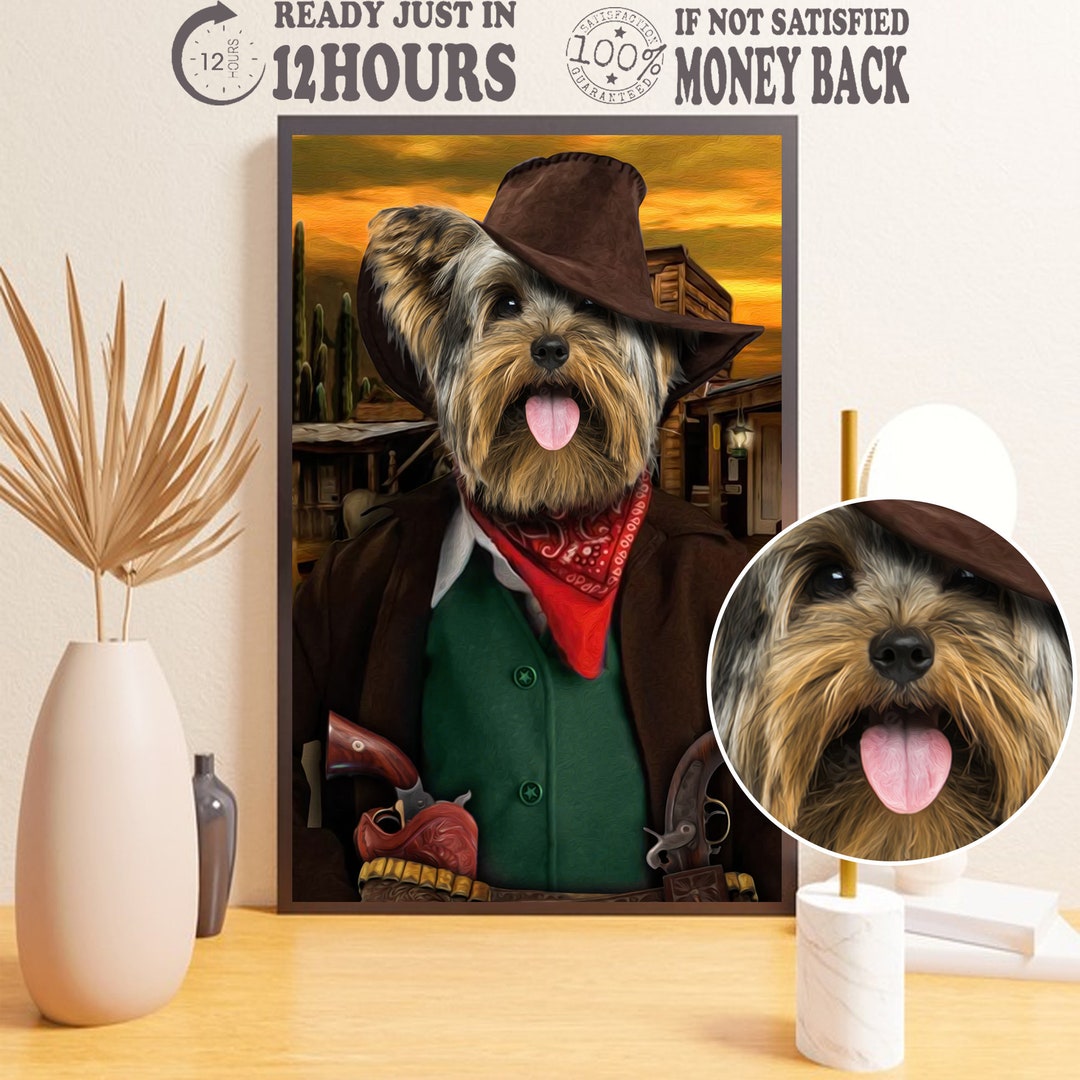 Personalized Cowboys, Custom Dog Portrait, Custom Western Cowboy Pet ...