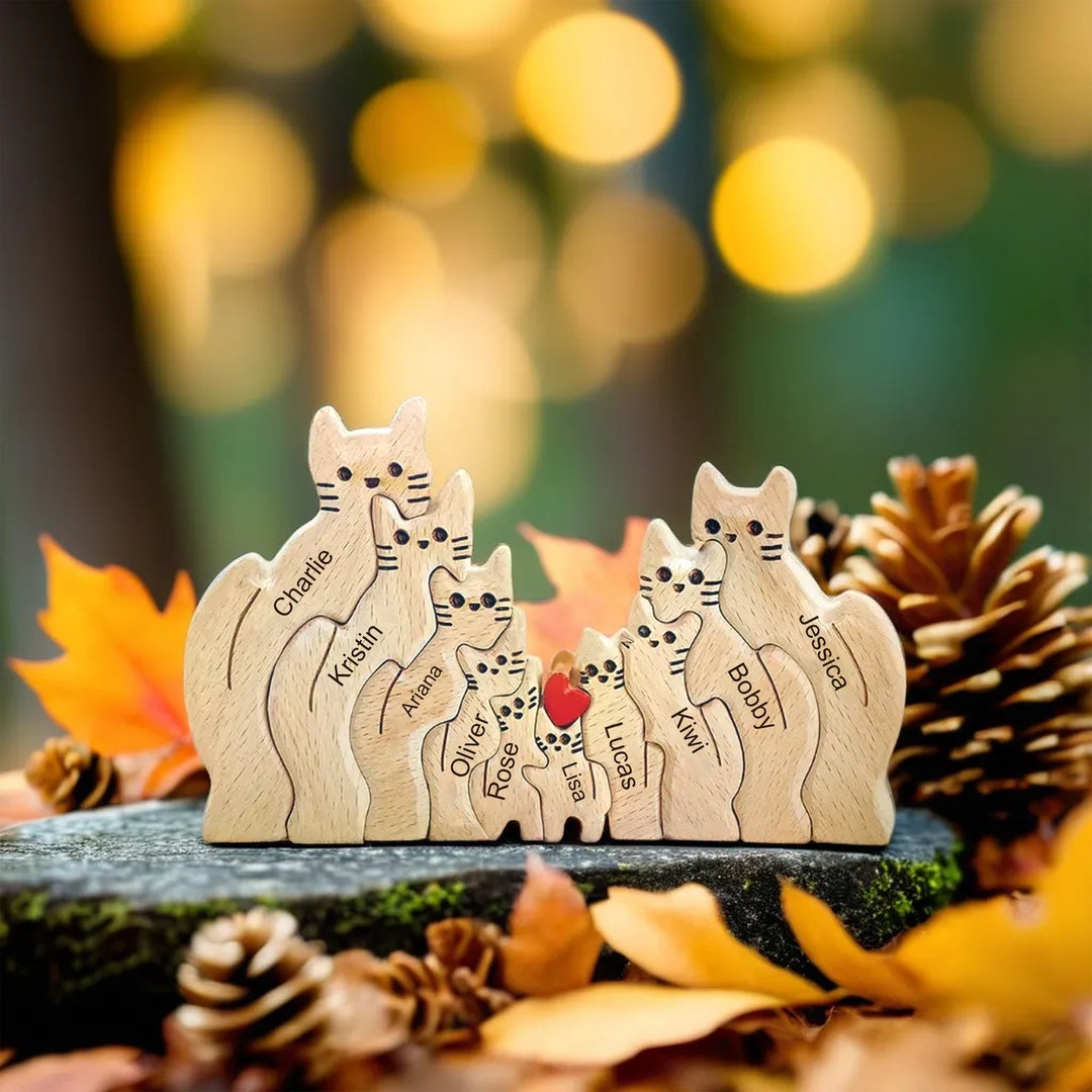 Wooden Cat Family Puzzle, Cat Family Puzzle, Family Keepsake Gifts ...