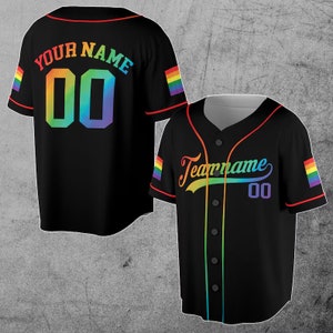 Customize Name Number Rainbow Pride Jersey, LGBT Team Unisex Baseball ...