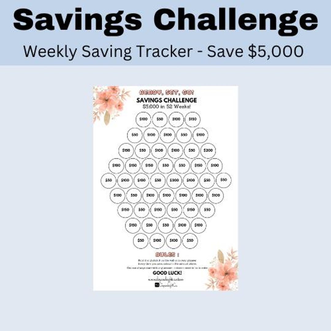 5K Savings Challenge Printable, 52 Week Tracker (A4, A5, A6) - Etsy Canada