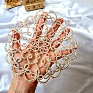 Tatting Doily, Handcrafted Cotton Coaster, Lace Doily, Beige Cotton ...