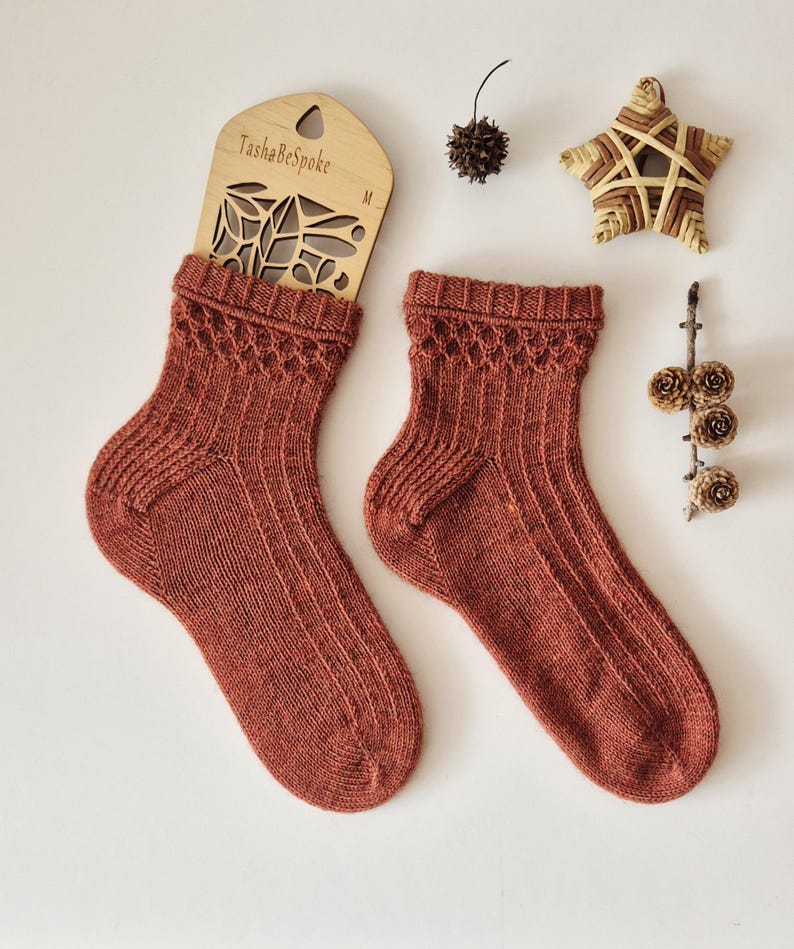 Hand Knitted Merino Yak Socks, Autumn Rust Colour, Women’s Size UK 5.5 ...