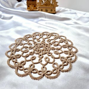 Tatting Doily, Handcrafted Cotton Coaster, Lace Doily, Beige Cotton ...