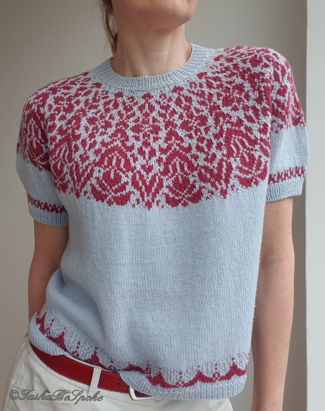 Hand Knitted Top, Merino Wool Knit Top, Colorwork Knit Jumper, Size 10 ...