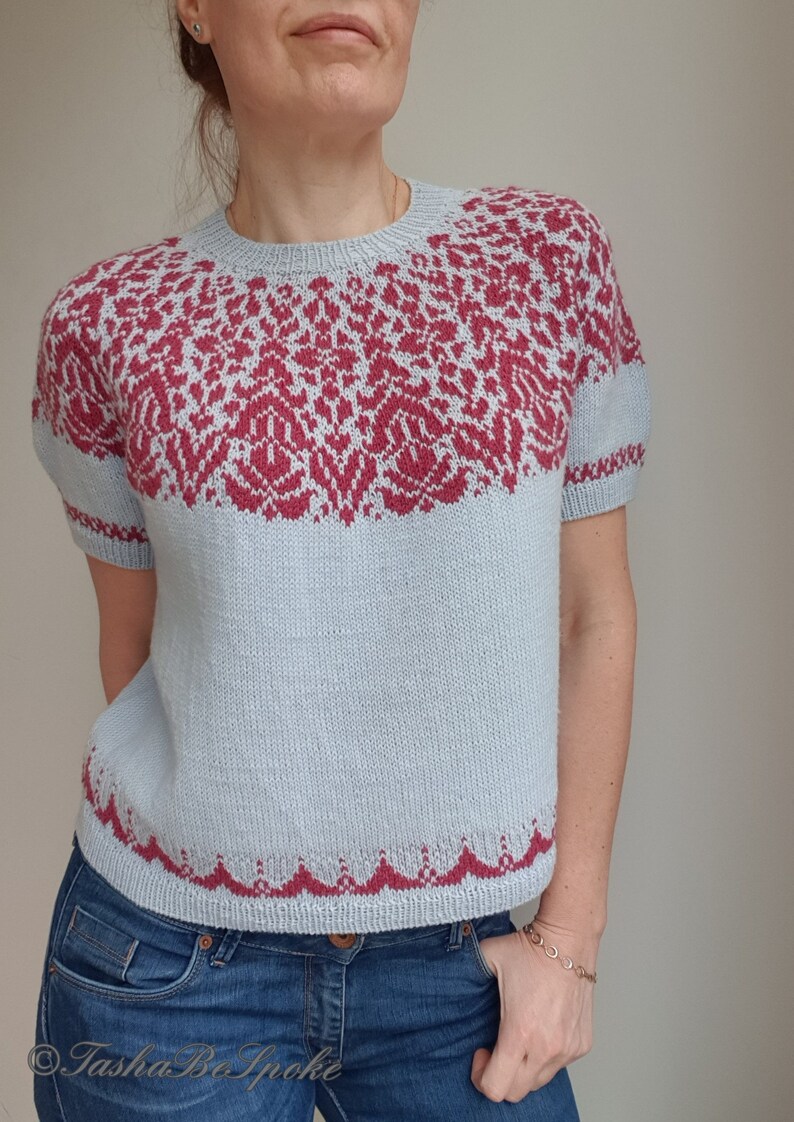 Hand Knitted Summer Top, Merino Wool Knit Top, Colorwork Knit Jumper ...