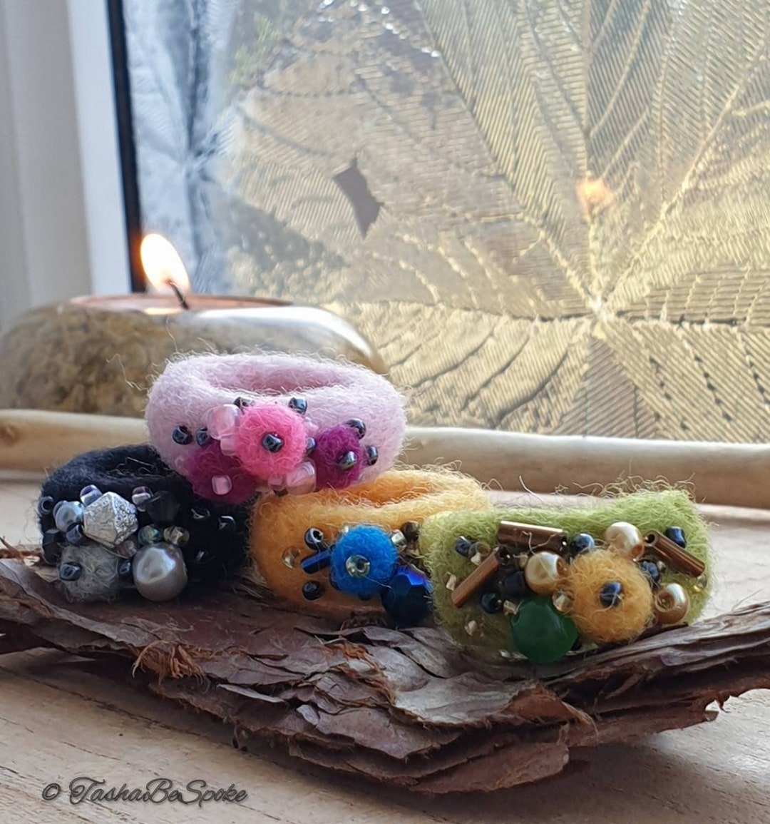 Handmade Felted Wool Ring: Beaded Merino Wool Jewelry - Etsy