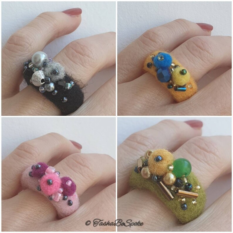 Handmade Felted Wool Ring: Beaded Merino Wool Jewelry - Etsy