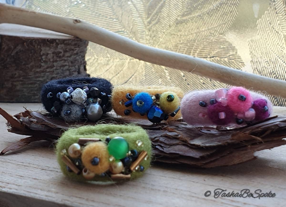Handmade Felted Wool Ring: Beaded Merino Wool Jewelry - Etsy
