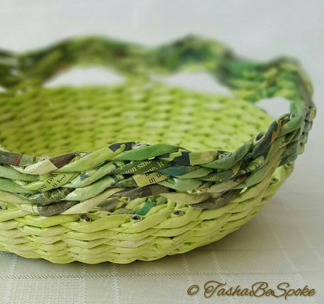 Woven Paper Fruit Basket: Green Kitchen Organizer Bowl - Etsy UK