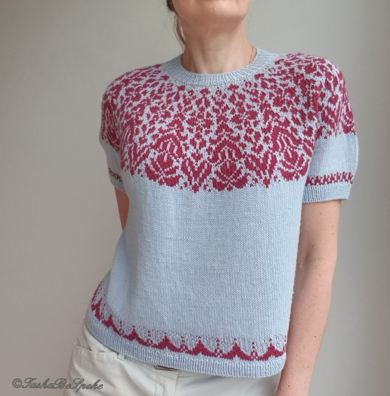 Hand Knitted Top, Merino Wool Knit Top, Colorwork Knit Jumper, Size 10 ...